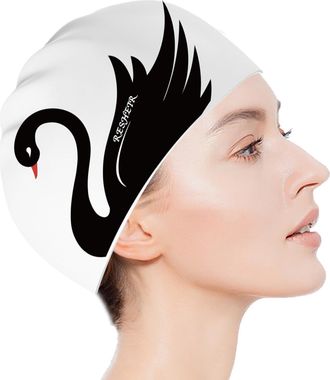 Generic Badekappe f&uuml;r langes Haar, wasserdichte Badekappe mit Ohrenschutz, weiches Schwanenmuster, Badebekleidung f&uuml;r langes/kurzes Haar im Badezimmer