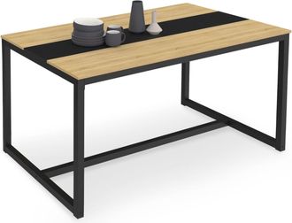 IDMarket Rechteckiger Esstisch Dover 8 Personen Mittelstreifen schwarz Industriedesign 150 cm
