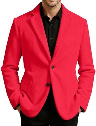 Generic Veste d&eacute;contract&eacute;e 2026 en velours c&ocirc;tel&eacute; de couleur unie pour affaires, vacances et &eacute;v&eacute;nements formels avec revers crant&eacute; classique, Rouge, XXL