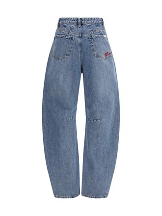 Self Portrait Womens Barrel Leg Jeans Blue Cotton