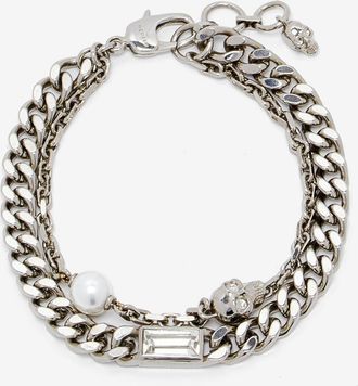 Alexander McQueen Mehrlagiges Kettenarmband mit Totenkopf und Perle - Item 846584J161B1221