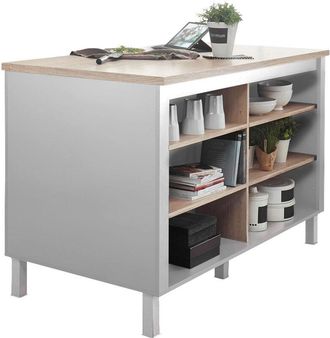 PEGANE Meuble de cuisine, ilot de cuisine en MDF coloris blanc - Longueur 138 x Hauteur 85 x profondeur 75 cm -PEGANE