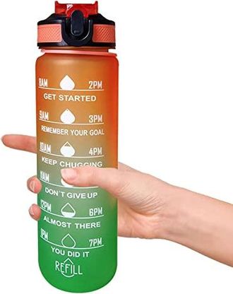 Generic Bouteille deau avec marqueur de temps | Sport Gourde deau Avec Paille et Temps Motivation Marqueur | Tasse &agrave; eau dentra&icirc;nement en plein air avec desig