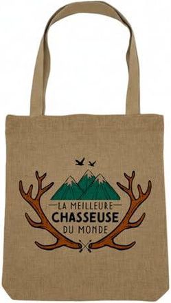 Fabulous Sac Shopping Tote Bag Aspect Lin - La Meilleure Chasseuse du Monde Chasse Montagne - Sac de Courses Toile Epaisse 360g Beige Naturel Cabas Port&eacute; Epaul
