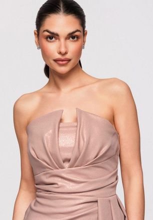 Ombre Abendkleid Maxikleid Drapierter Abendmode Elegant Beige XS (kein Set, 1-tlg) Geraffte Taille, Schlitz vorne