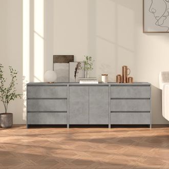 vidaXL Credenze 3 Pz Grigio Cemento In Legno Multistrato - Vidaxl
