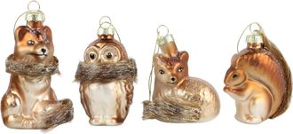 Generic Glaskugel 4er Set Waldtiere Tiere Fuchs-Eichh&ouml;rnchen-Eule Motivkugeln Kugeln Anh&auml;nger Glas Christbaumschmuck Christbaumkugeln