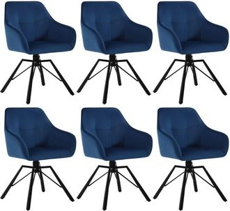 Woltu Esszimmerstühle 6er Set Küchenstuhl aus Samtbezug Polsterstuhl mit Armlehne Rückenlehne Drehstuhl Armlehnenstuhl für Esszimmer Wohnzimmer, Blau