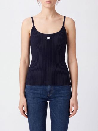 Courr&egrave;ges Top slim fit en jersey c&ocirc;tel&eacute; avec logo brod&eacute; contrastant