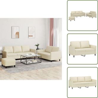 vidaXL The Living Store - 3-tlg. Sofagarnitur mit Kissen Creme Kunstleder - Komfortables Sofa - Couchgarnitur - Ledercouch - Cremefarbene Couch - Wohnzimmer