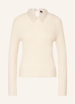Maje Pullover Mit Abnehmbarem Kragen Und Schmuckperlen weiss