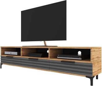 Selsey Selsey - rikke 3D - TV-Lowboard - TV-Schrank mit 3D-Fronten in Matt, stehend, 160 cm breit (Wotan Eiche / Grau, ohne led)