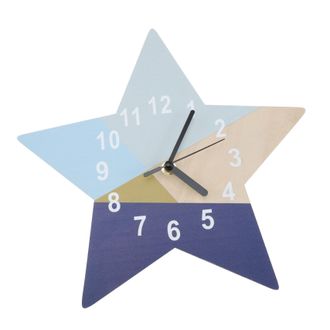 Cabilock Blau Geometrische Stern Wanduhr Aus Robustem Kunststoff Lautlos Mit Schwarzem Zeiger F&uuml;r Kinderzimmer Schlafzimmer Wanddekoration