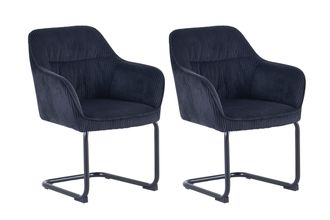 Byliving ELBA Schwingstuhl 2er Set, drehbar 180&deg; mit R&uuml;ckholfunktion, Grob-Cord schwarz, Metallgestell schwarz, Armlehnen