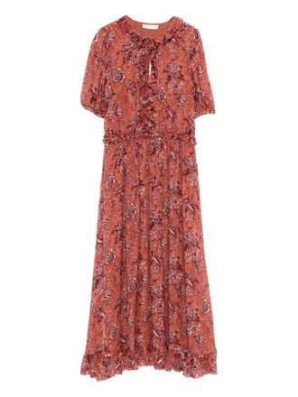 Ulla Johnson Ger&uuml;schtes Rosamunde Midikleid mit Blumenmuster - Braun
