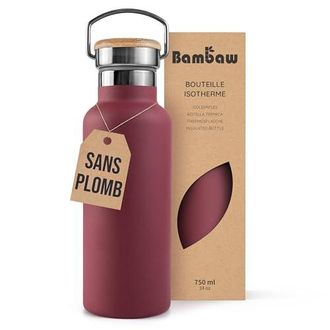 Bambaw Bouteille Isotherme 750 ml, Thermos Rouge, Gourde Inox, Gourde Sans BPA, Bouteille Thermique - Rouge Cerise
