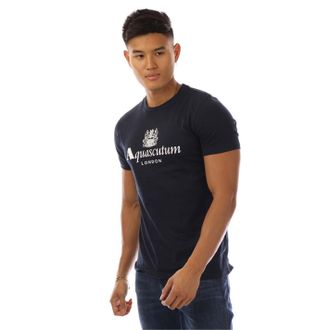 Aquascutum T-Shirt f&uuml;r Herren, Rundhalsausschnitt, Regul&auml;r (Marine/Wei&szlig;)