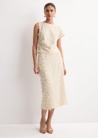 Mango Top asym&eacute;trique plumes &eacute;cru - Femme - XS - MANGO