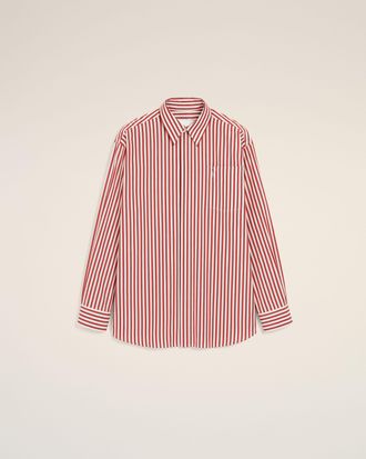 Ami Ami Paris - Chemise large ray&eacute;e rouge en coton Ami de Coeur emboss&eacute; Blanc - Taille : XXL - Unisex