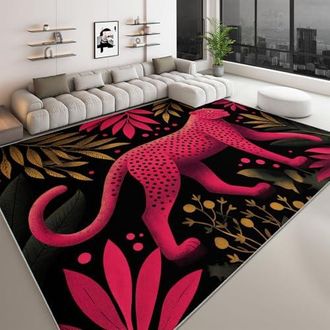 Generic Tapis Imprim&eacute; Antid&eacute;rapant 120 x 170 cm, Tapis Animaux L&eacute;opard Art Feuilles pour Adolescent Gar&ccedil;on Fille Adulte - Paillasson pour Salon Chambre &agrave; Couc