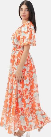 Elara Maxikleid Damen Sommerkleid mit Blumenmuster, V-Ausschnitt & Smokbund