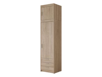 Mirjan24 Kleiderschrank Elena 1D3S, Dreht&uuml;renschrank mit 3 Schubladen und 4 Einlegeb&ouml;den, Schrank f&uuml;r Flur, Farbauswahl (Sonoma Eiche, Mit Schrankaufsatz.)