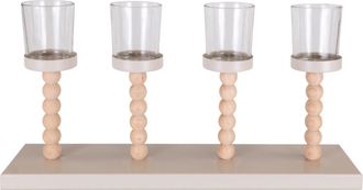 Matches 21 Teelichthalter 4-Fach auf Tablett Holz-Metall Natur-Beige Ø 38x18 cm - Windlicht mit Glas als Deko