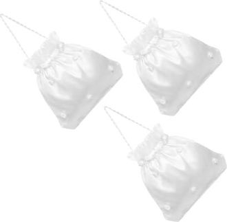 Garneck 3 Pièces Sacoche Mariée Satin Sac Main Demoiselle Blanc Fleur Décorée Pochette Mariage pour Enveloppes Cartes ou Porte-monnaie Bridal