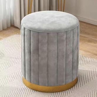 Generic Pouf de Rangement Rond en Velours, Tabouret Bas en Cuir et &eacute;ponge, Repose-Pieds rembourr&eacute; avec Base plaqu&eacute;e Or for Salon, Chambre ou Magasin.(Grey)