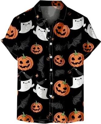 Generic DENGJIAMY Chemise dHalloween grande taille pour homme T-shirt décontracté tendance hauts de vacances pour homme chauve-souris citrouille chemise bouto