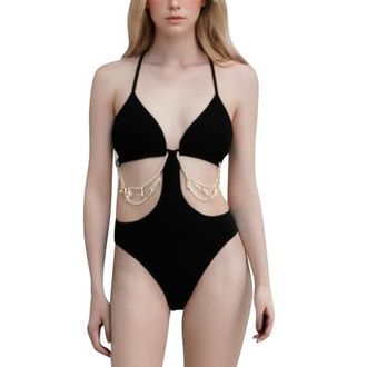 Generic Maillot de bain une pi&egrave;ce pour femme - S&eacute;chage rapide - Dos nu - Push Up - Couleur unie - Rembourr&eacute; - Plage - V&ecirc;tements de plage, Noir, S