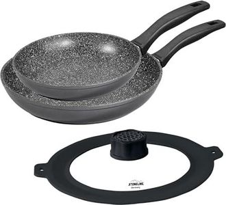 STONELINE Lot de Po&ecirc;les Fonte dAluminium 3 Pi&egrave;ces 24/28 cm Po&ecirc;le avec Couvercle Filtre Anti-Odeurs Hotte Aspirante plus Petite, Po&ecirc;le Antiadh&eacute;sive avec Vraies P