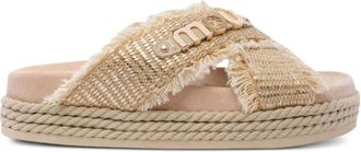 Mou Femme, Chaussures, Beige, Taille: 39 EU Raffia Cross-strap Slide