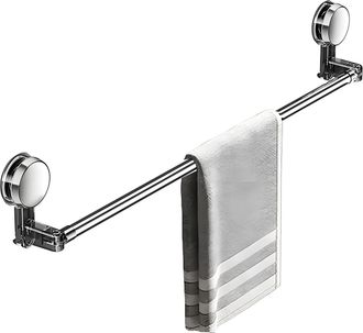 Generic Verstellbarer Eck-Handtuchhalter, platzsparende Handtuchstange für Bad oder Küche, Teleskop-Handtuchhalter mit starken Saugnäpfen(Schwarz,50-100cm)