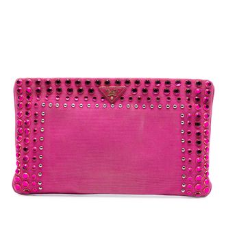 Prada Pink Canvas Canapa Studded Vernice Clutch