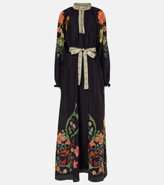 La DoubleJ Robe longue Cerere en soie à fleurs