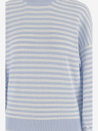Bruno Manetti Womens Knit Striped Cotton Light Blue Knitwear Sweater