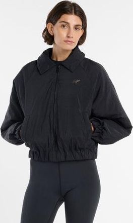 New Balance Damen Woven Bomber Jacket in Schwarz, Nylongewebe, Gr&ouml;&szlig;e XL