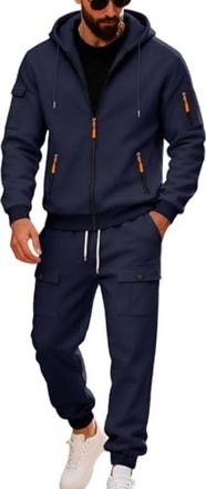 Generico Ensemble de surv&ecirc;tement pour homme avec veste &agrave; capuche et pantalon de sport en coton, v&ecirc;tement de sport, chauffant, respirant, pour la maison, bleu m