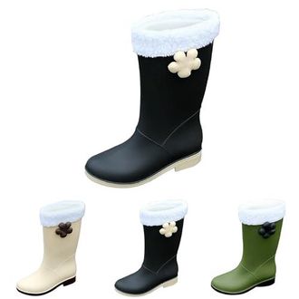 Generic Wellington Bottes de pluie mi-mollet pour femme avec doublure en peluche, imperm&eacute;ables, antid&eacute;rapantes, bottines Chelsea bottines de neige, bottes dhi