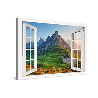 Picanova Photo sur Toile Montagne Rocheuse Fenêtre 120x80cm - Impression sur Toile Haut de Gamme - Image sur Toile pour Décoration Murale Moderne - La Collecti