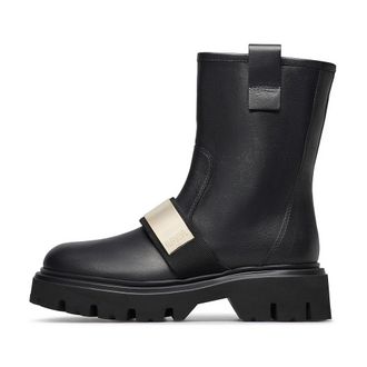 Loriblu Logo plaque calfskin combat boots - Femme - Chaussures - Noir - Taille: 37 EU