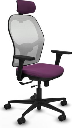 Piqueras y Crespo Ergonomischer Arbeitsstuhl mit 3D-Armen, h&ouml;henverstellbare Lendenwirbelst&uuml;tze und h&ouml;henverstellbares Kopfteil, Wei&szlig;/Violett