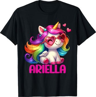 BDAZ Ariella Personalisierter Name Buntes Einhorn Damen M&auml;dchen T-Shirt