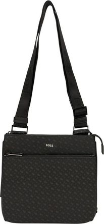 HUGO BOSS Sac bandouli&egrave;re monogramme avec logo gaufr&eacute; &agrave; la feuille - Homme - Sacs - Noir - Taille: ONE Size