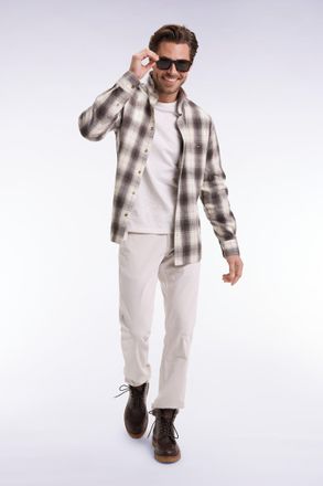 Eden Park Chemise &Agrave; Carreaux En Coton Japonais Beige Coupe Droite