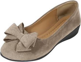 Generic Chaussures compens&eacute;es pour femme avec noeud - Confortables - Couleur unie - Bout rond - L&eacute;g&egrave;res et polyvalentes - Chaussures classiques &agrave; enfiler - Ch