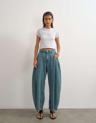 Topshop Cocoon Barrel-Jeans mit mittelhohem Bund-Blau