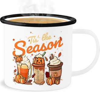 Shirtracer Emaille Becher Blechbecher - Halloween - Tassen - Pumpkin Kürbis Tis the Season Herbst - 300 ml - Weiß Schwarz - tasse haloween outfits autumn kaffeeb