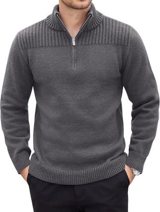 Coofandy Pull basique &agrave; col roul&eacute; pour homme - Pull en tricot avec col montant - Pull dhiver uni pour homme, gris, M